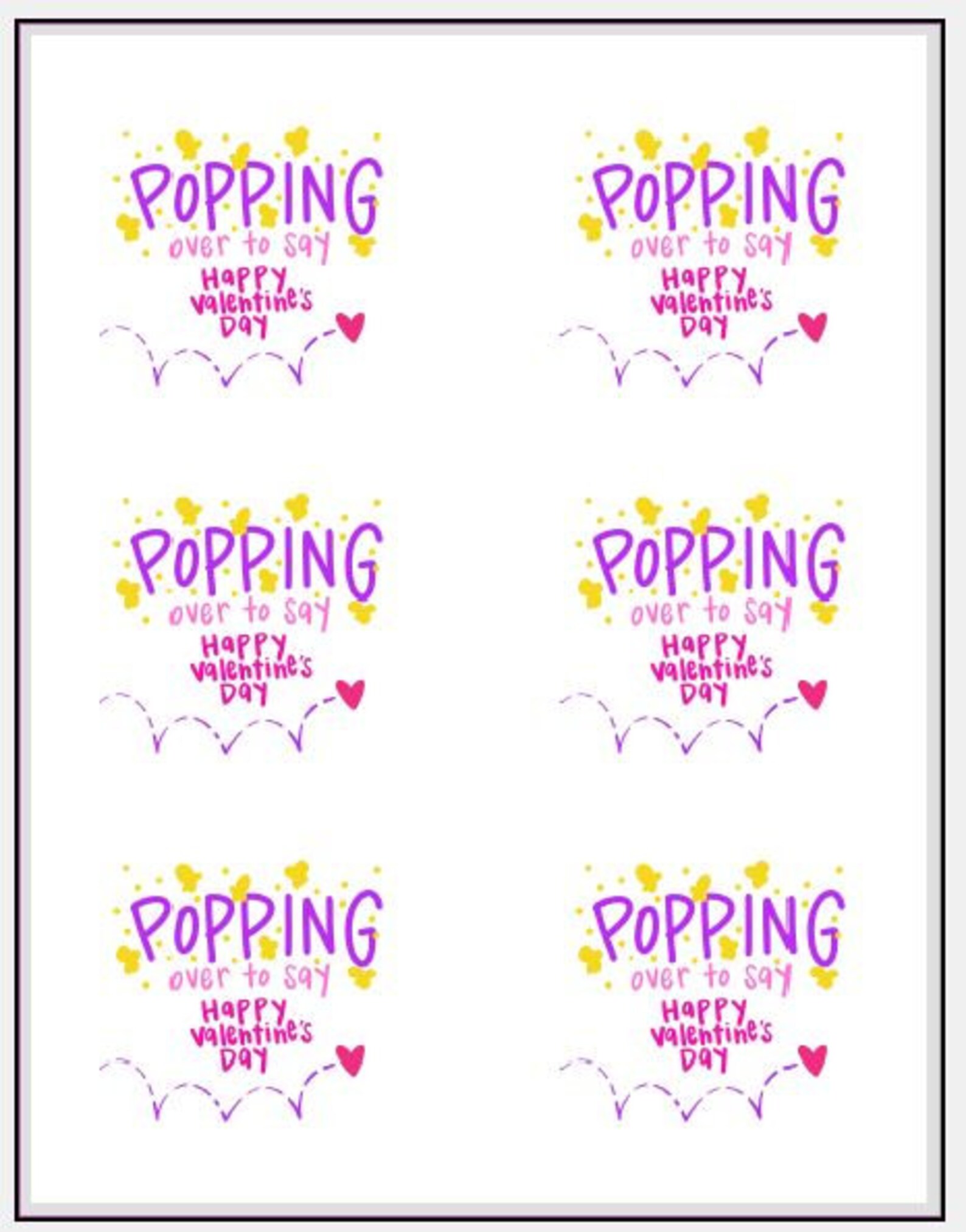 Printable Valentine Popcorn Tags or Stickers popping Poppin Over to Say ...