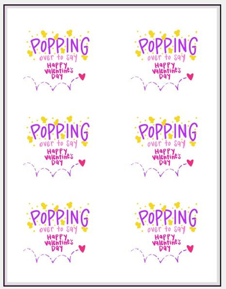 Printable Valentine Popcorn Tags or Stickers popping Poppin Over to Say ...