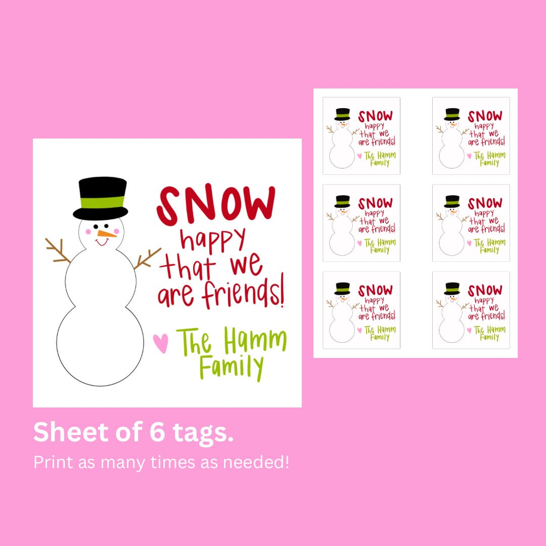 Personalized Snowman Gift Tags: Whimsical Printable (digital Download ...