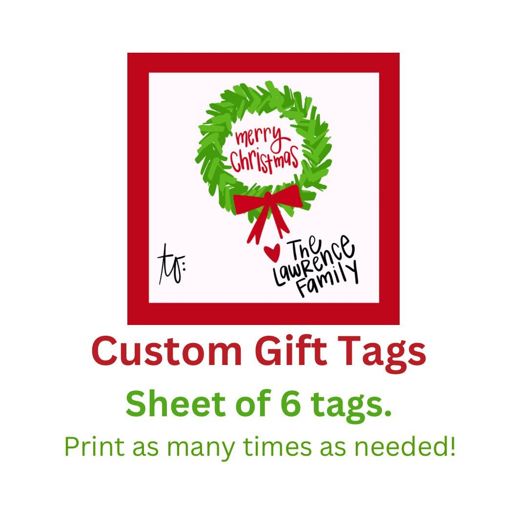 Personalized Christmas Gift Tags, Whimsical Red Green Stickers (digital ...