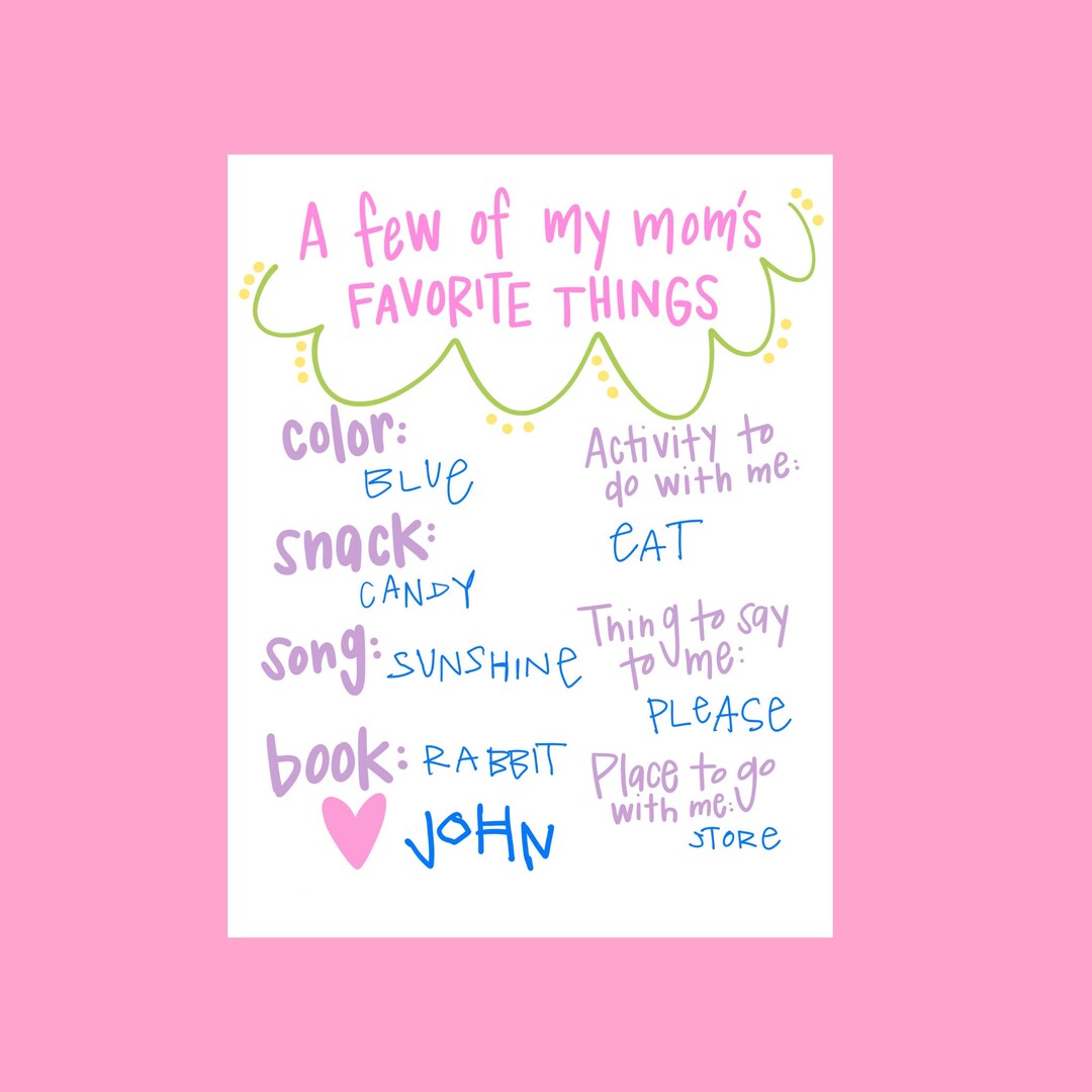 Printable Mother’s Day Card Sign Sheet - “favorite Things” Digital ...