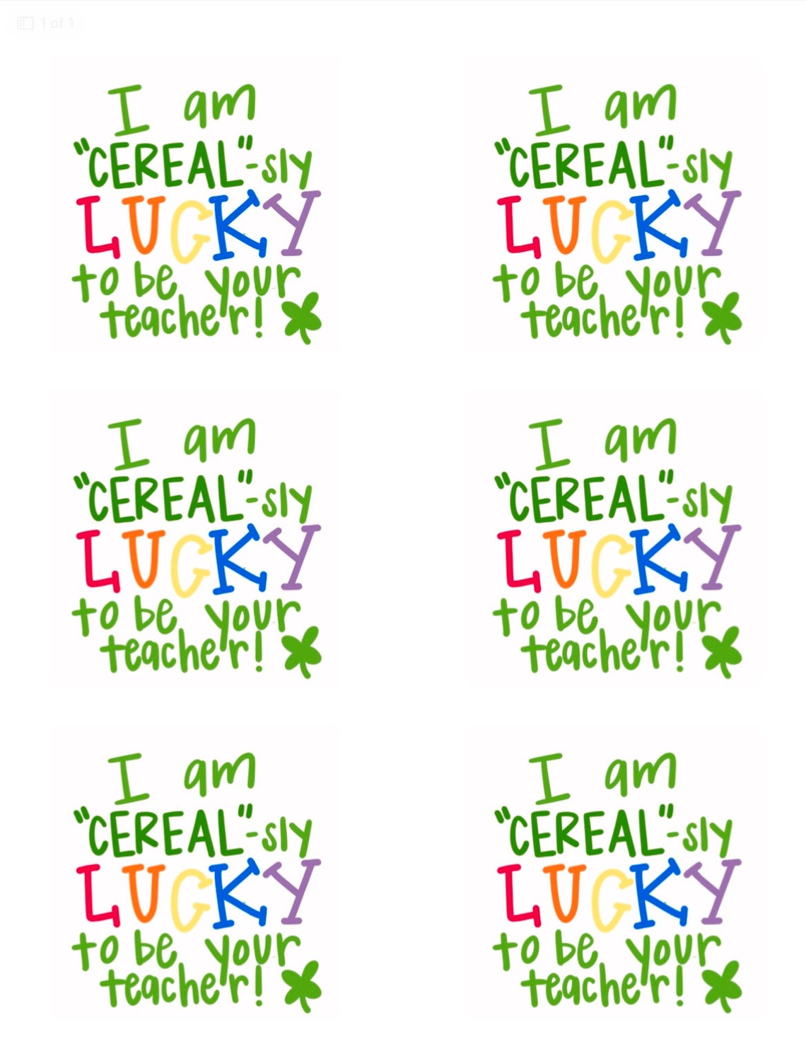 St. Patrick's Day Teacher Tags – Cereal-sly Lucky (digital Download) - Etsy