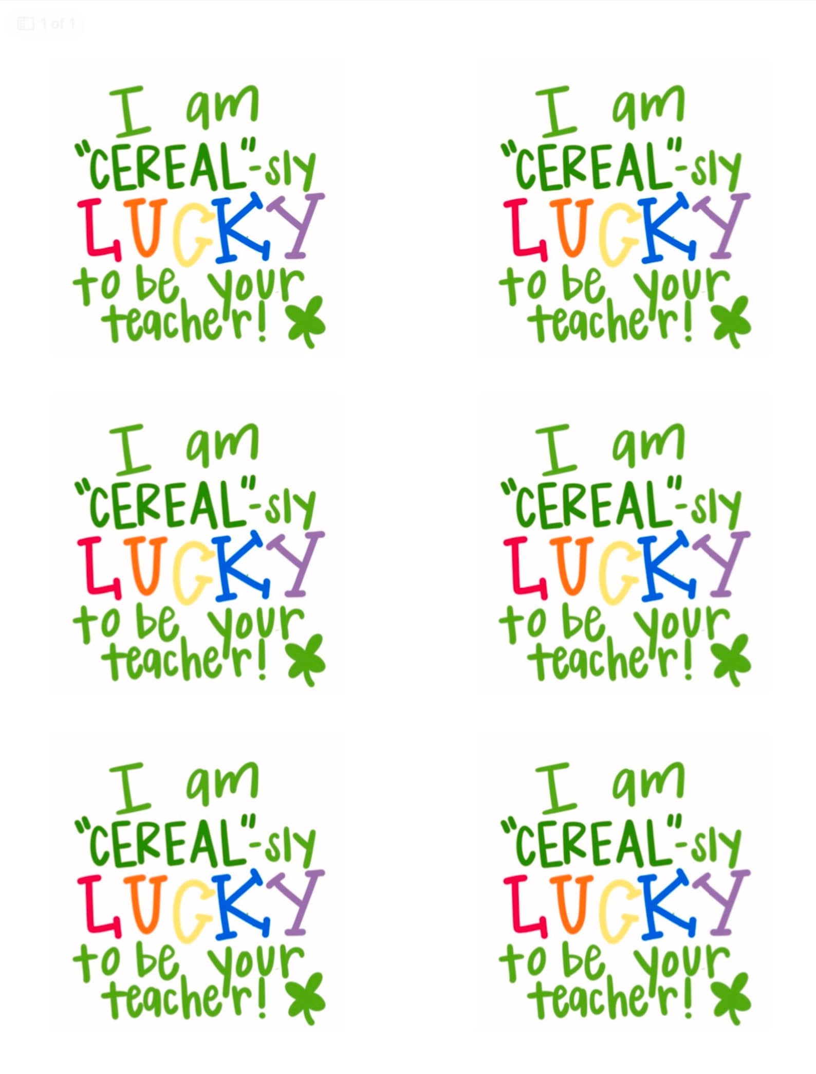 St. Patrick's Day Teacher Tags – Cereal-sly Lucky (digital Download) - Etsy
