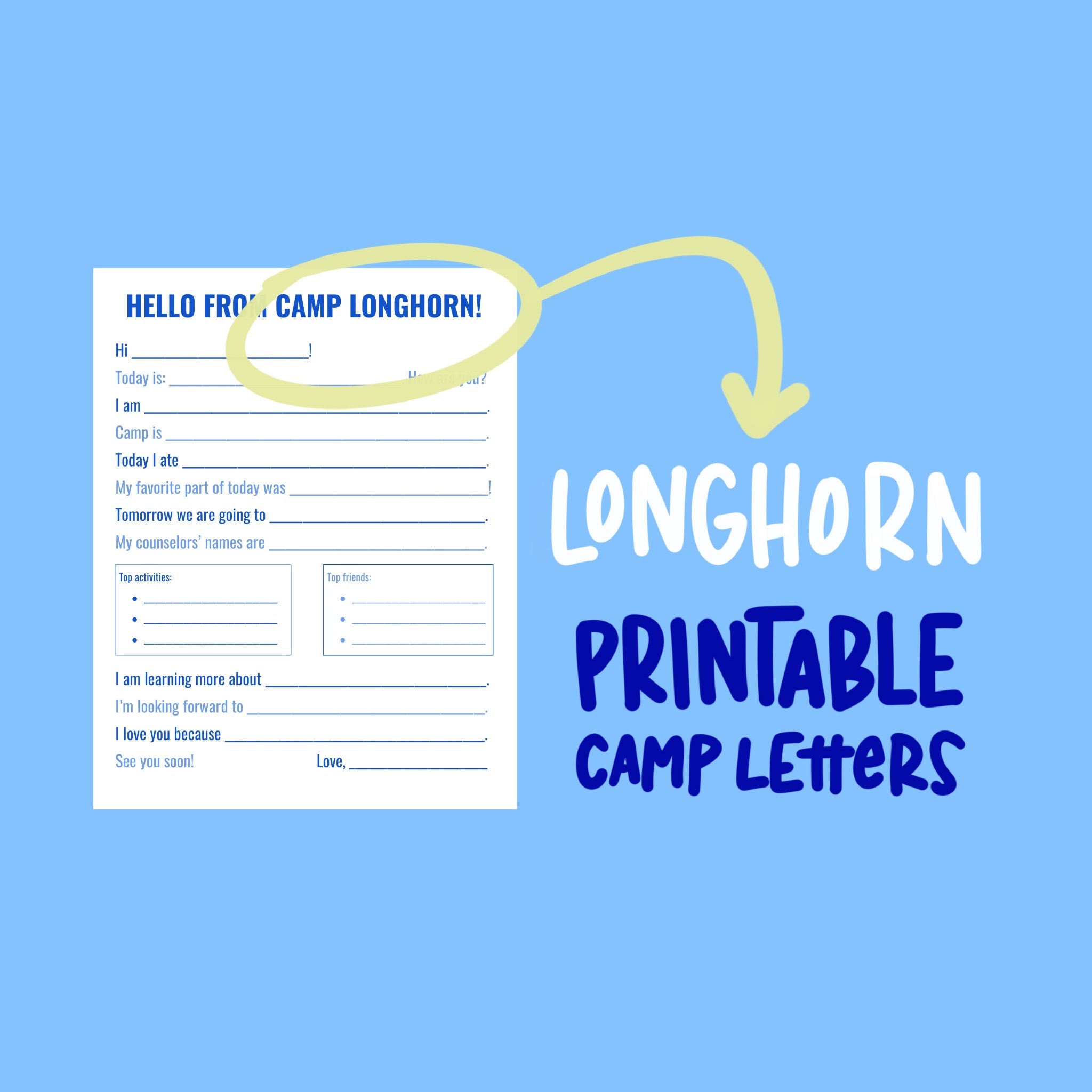 Camp LONGHORN Printable Letter, Summer Camp Letter, Stationery ...