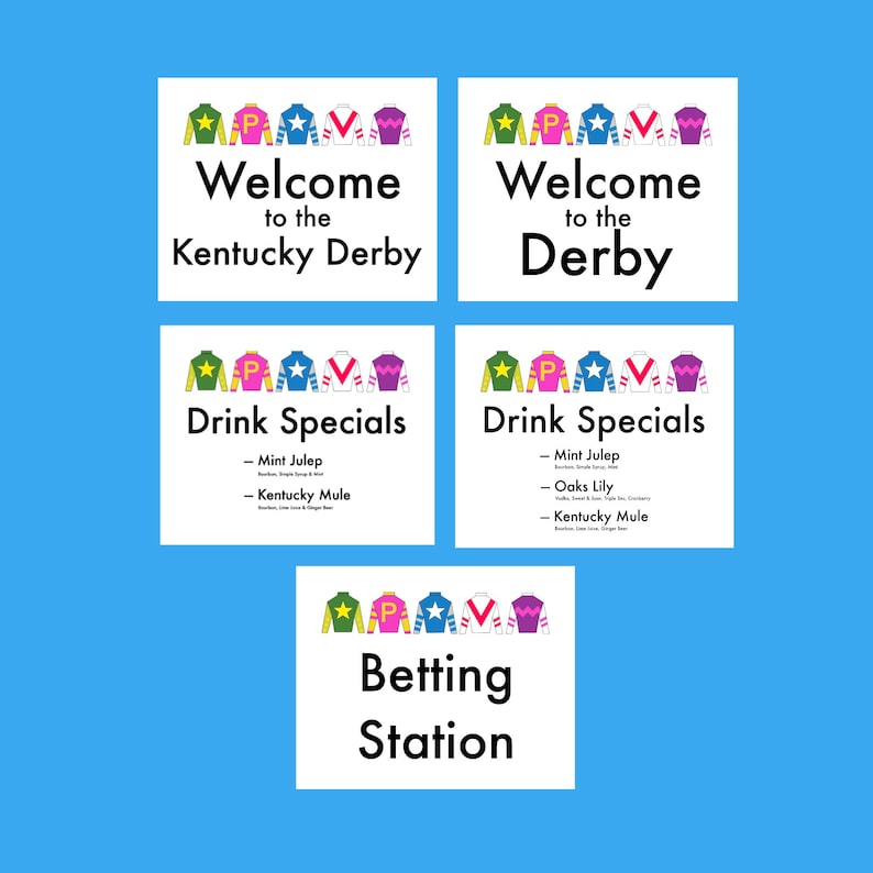 Kentucky Derby Party Welcome Signs Drink Menu Betting Station - Sign ...