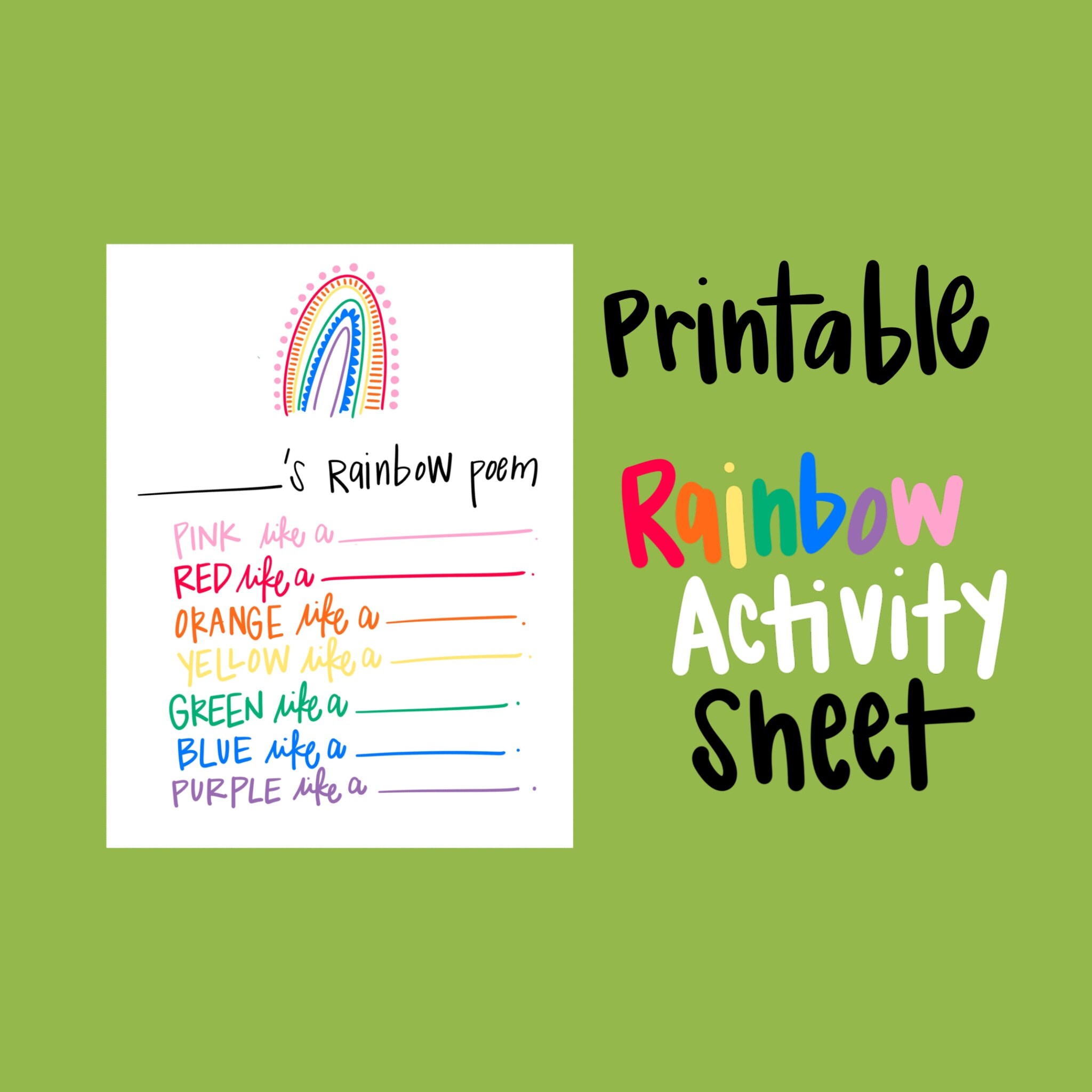 Printable Rainbow Activity Sheet Personalized rainbow Poem red Like a ...