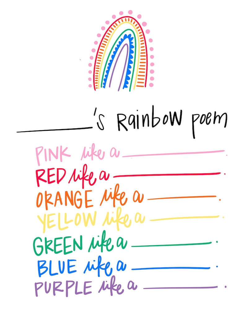 Printable Rainbow Activity Sheet Personalized rainbow Poem red Like a ...
