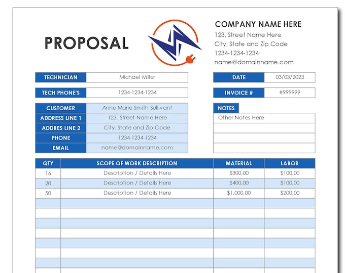 Electrical Estimate Proposal Template in Excel. Electrical Contractor ...