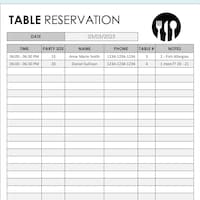 Printable Restaurant Reservation List, Table Reservation Form ...