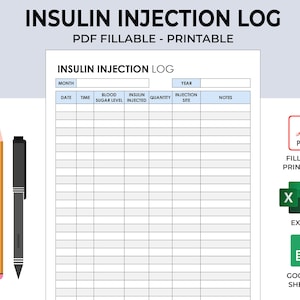 Blood Sugar Injection Log. Diabetes Medication Log. Insulin Therapy ...