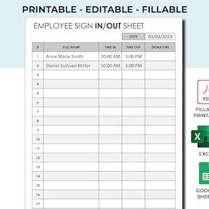 Printable Employee Sign Sheet. Sign in Out Form Template. Employee Log ...