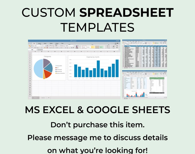 Custom Made Excel & Google Sheets Spreadsheet. Made to Order Personal or Business Spreadsheets ...