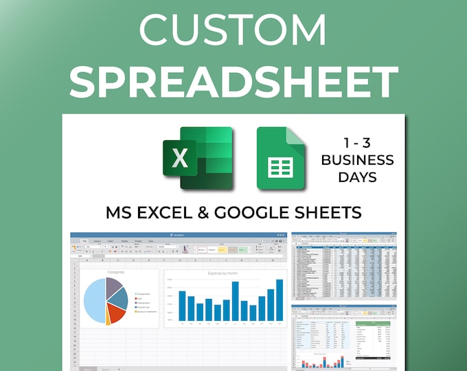 Custom Spreadsheet for Microsoft Excel - Personalized Spreadsheet ...