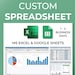 Custom Made Excel & Google Sheets Spreadsheet. Made to Order Personal or Business Spreadsheets ...