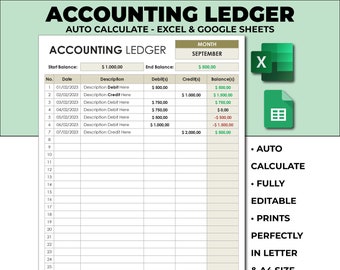 EXCEL Spreadsheet Template: Printable Accounting, Expense Tracker ...