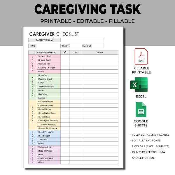 Caregiver Daily Log - Etsy