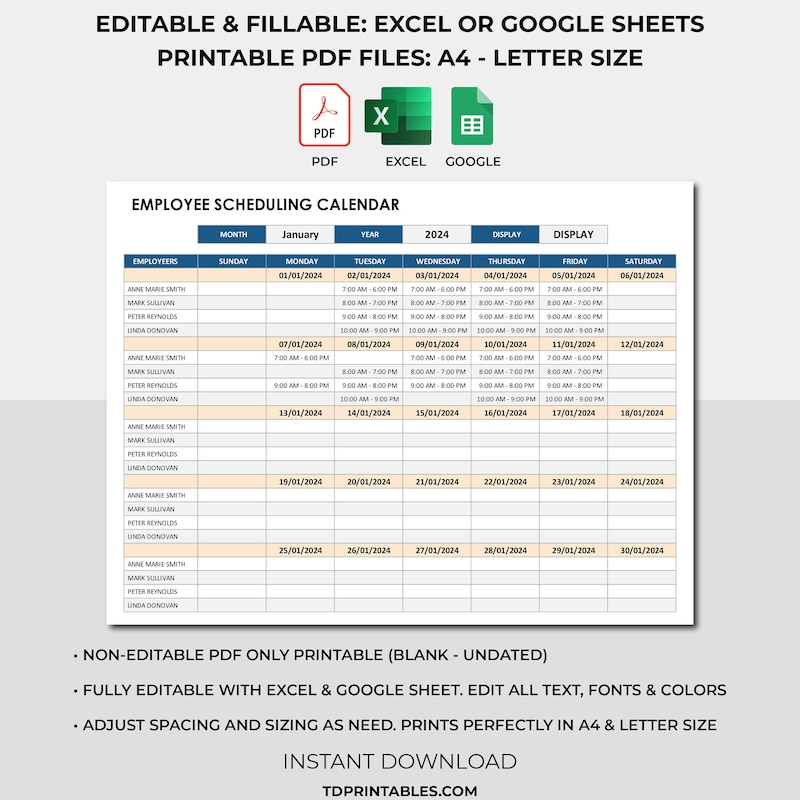 Shift Calendar Template - Etsy