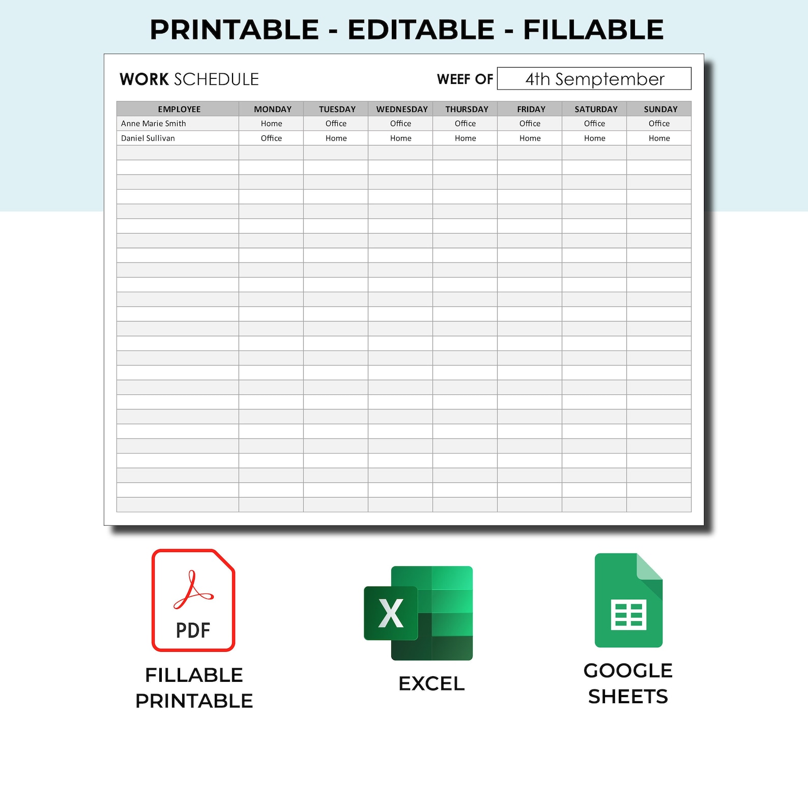 Editable Employee Work Schedule,work Schedule Template,employee Work ...