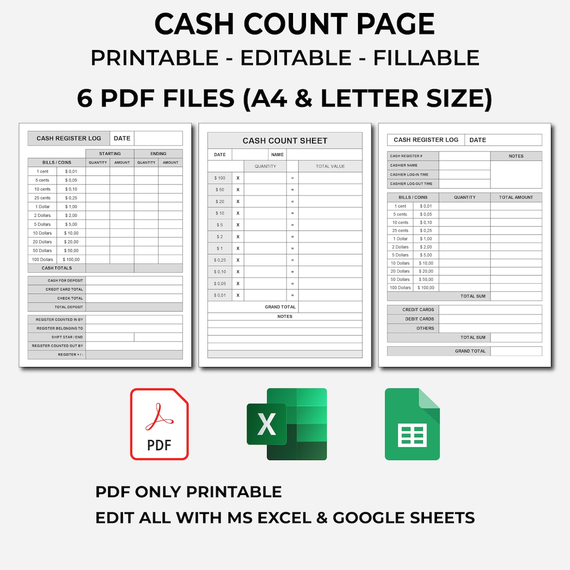 Cash Breakdown. Count Sheet. PDF Cash Breakdown Slip. Cash Withdrawal ...