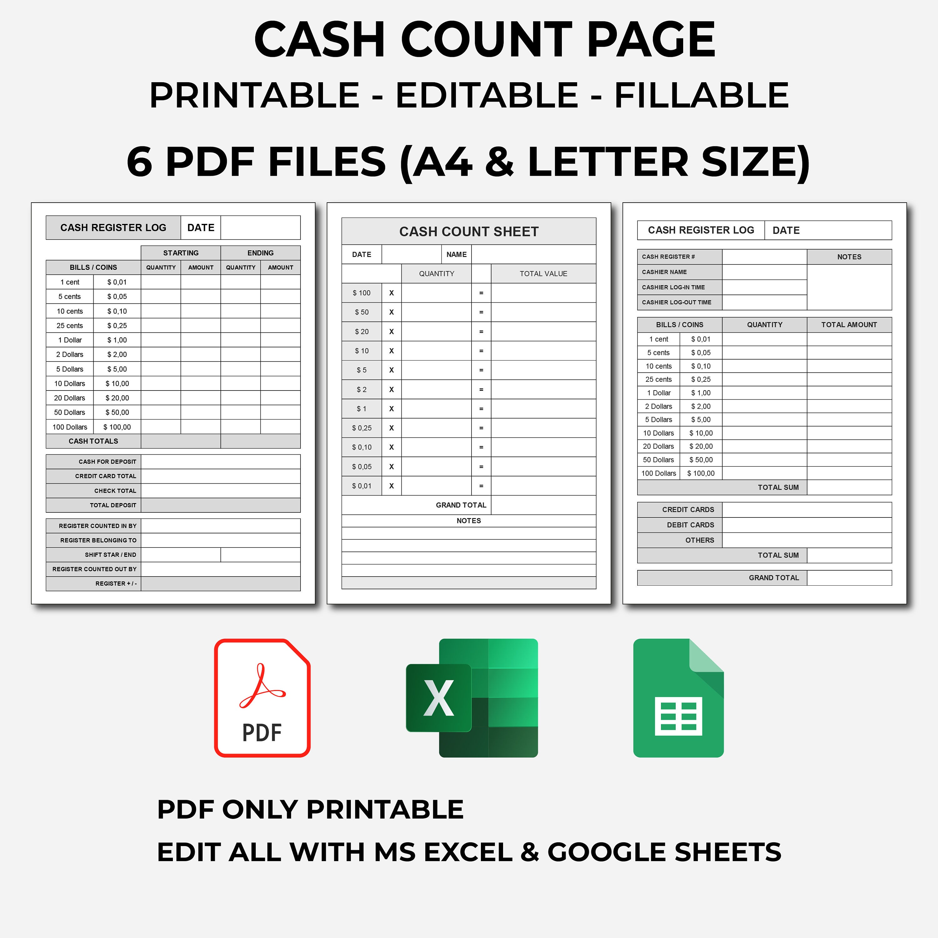 Cash Breakdown. Count Sheet. PDF Cash Breakdown Slip. Cash Withdrawal ...