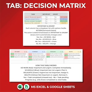 Decision Matrix Spreadsheet Template. Task Priority Tracker Sheets. Decision Matrix Excel ...