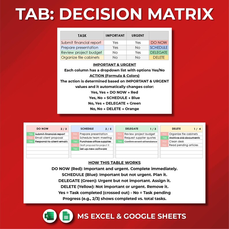 Decision Matrix Spreadsheet Template. Task Priority Tracker Sheets. Decision Matrix Excel ...