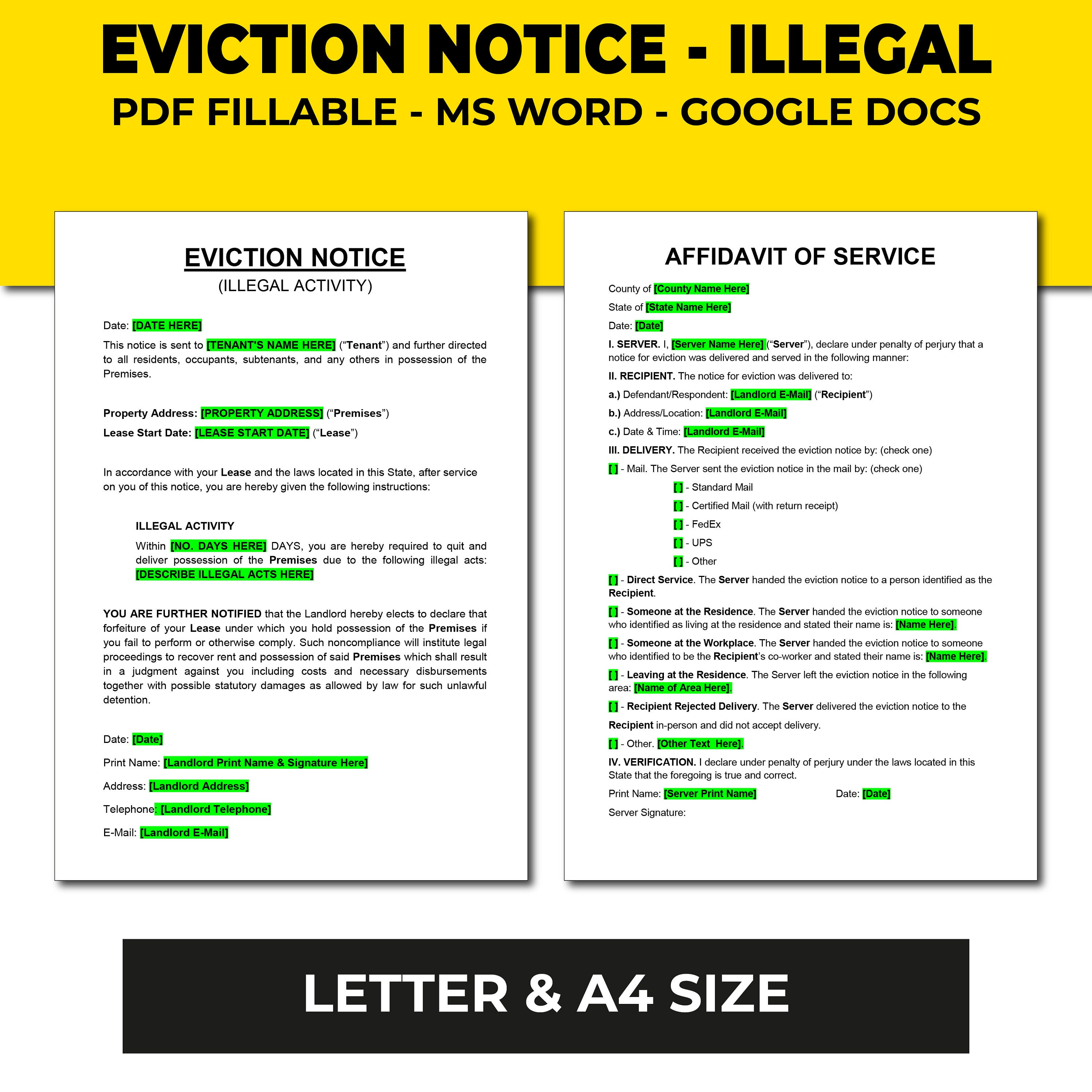Eviction Notice Template Illegal Activity, Notice to Quit Illegal ...