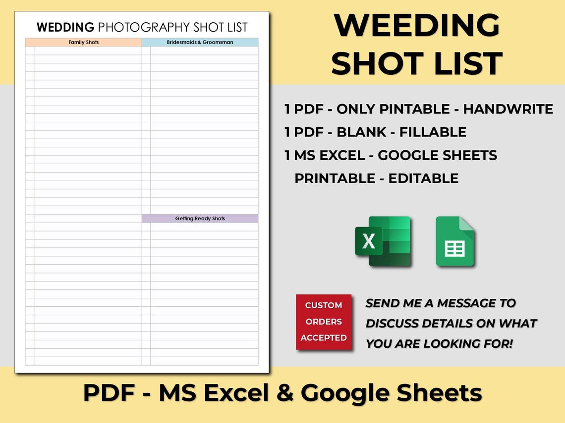 Wedding Photography Shot List Template. Photography Shot List for ...