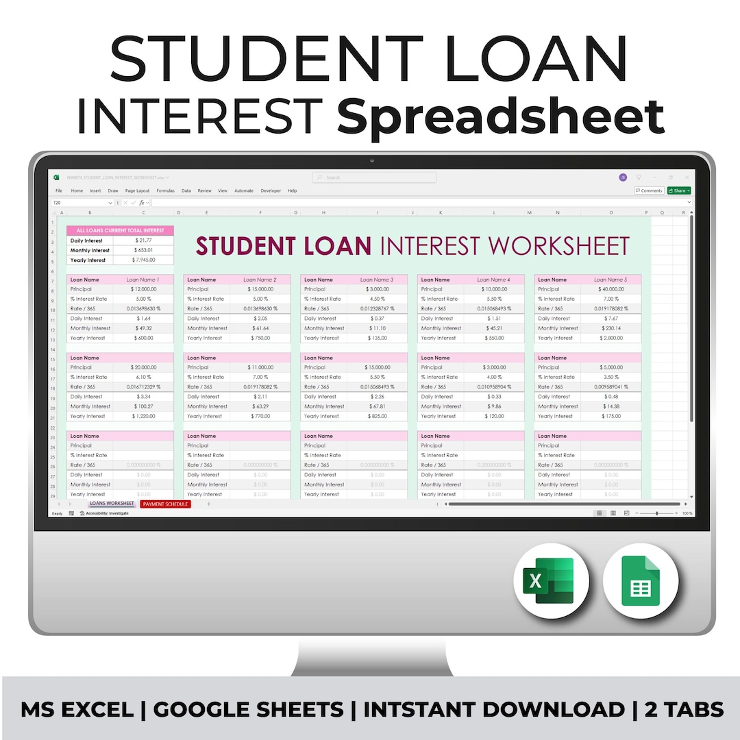 Student Loan Interest Spreadsheet Template, Student Loan Calculator ...