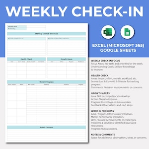 Weekly Team Member Check-in Template, Excel Google Sheets, Weekly Check ...