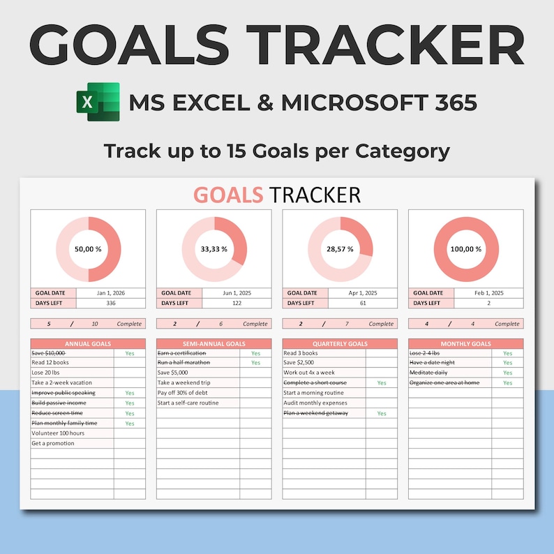 Goal Tracking Excel | Goal Tracker Template | Goals Planner | Monthly ...