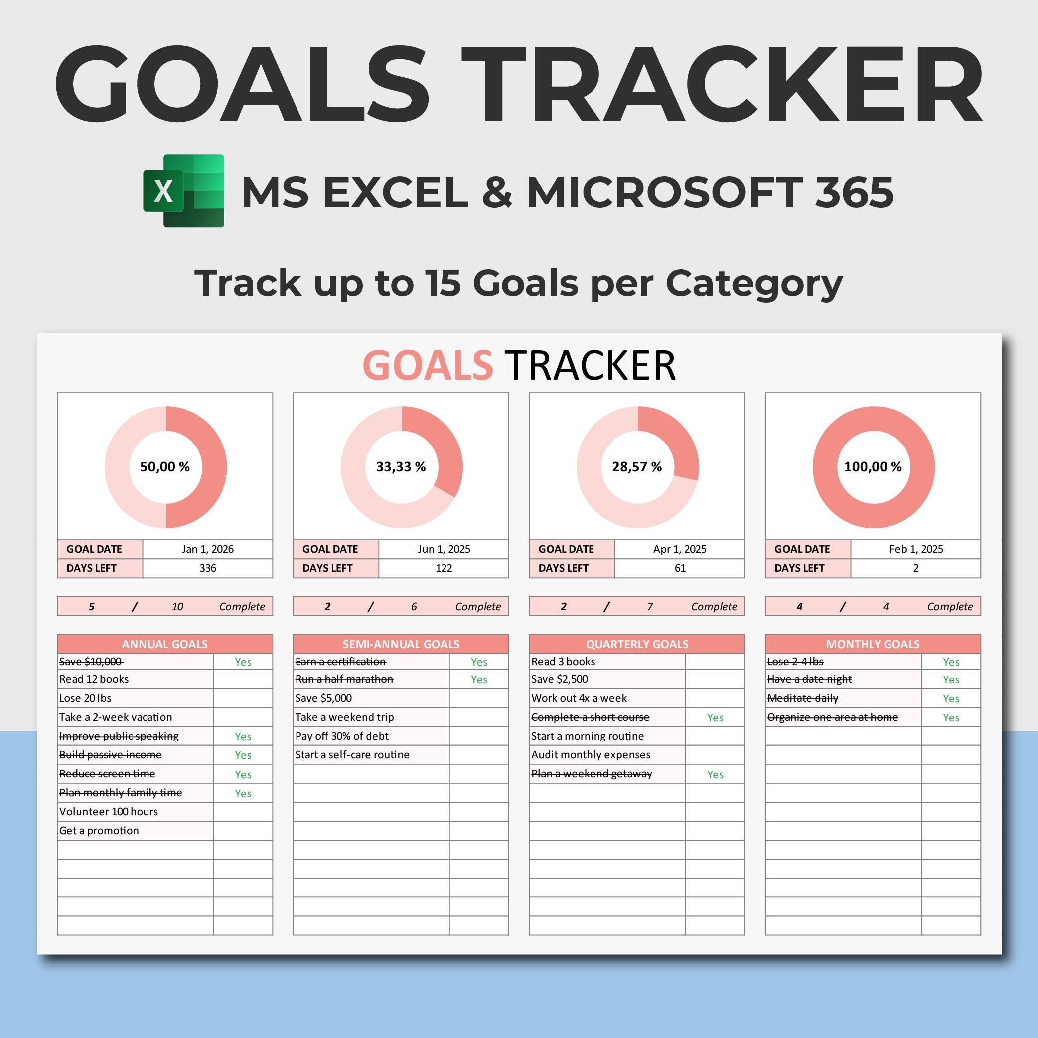 Goal Tracking Excel | Goal Tracker Template | Goals Planner | Monthly ...