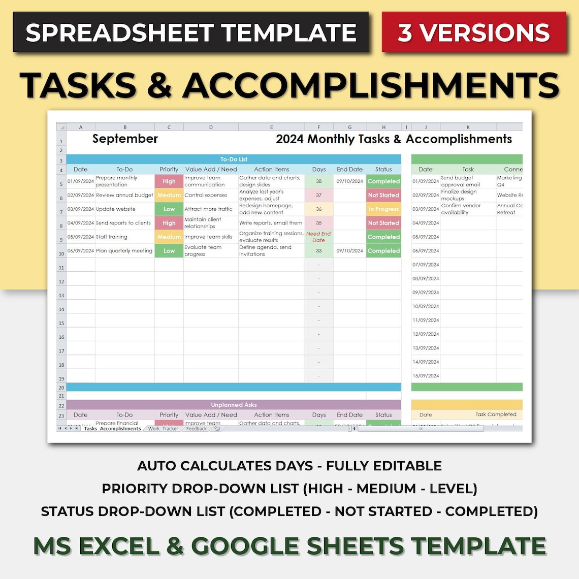 Projects Tracker. To-do Lists and Accomplishment Tracker. Excel ...