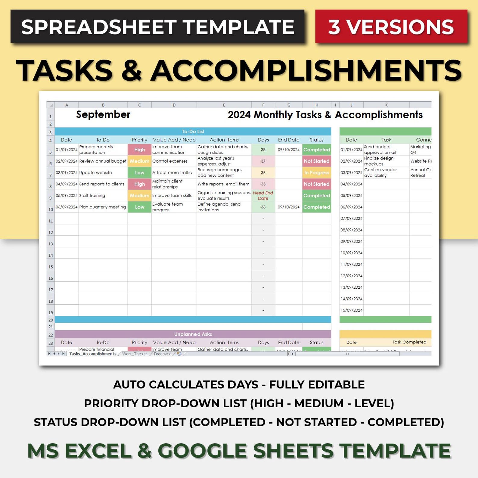 Accomplishment Tracker. Excel & Google Sheets Template Download ...