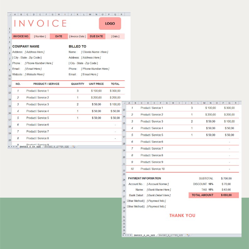 Invoice Template EXCEL | Modern and Professional Invoice | Microsoft ...