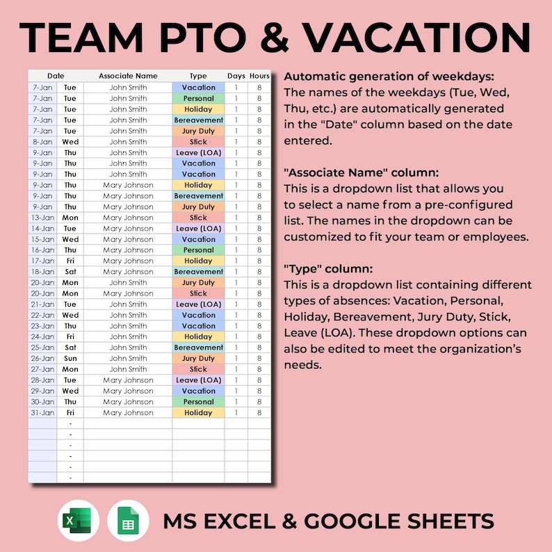 Associate PTO 2025 Flexible Year or Fiscal Year Calendar, Time off ...