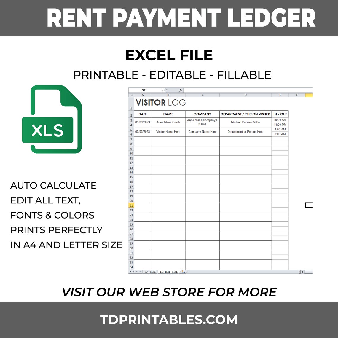Editable & Printable Visitor Log. Visitor Sign in / Sign Out Sheet ...