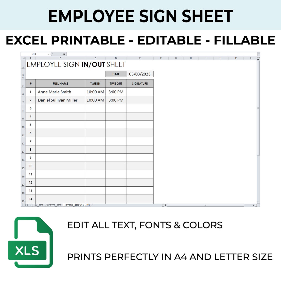 Printable Employee Sign Sheet. Sign in Out Form Template. Employee Log ...