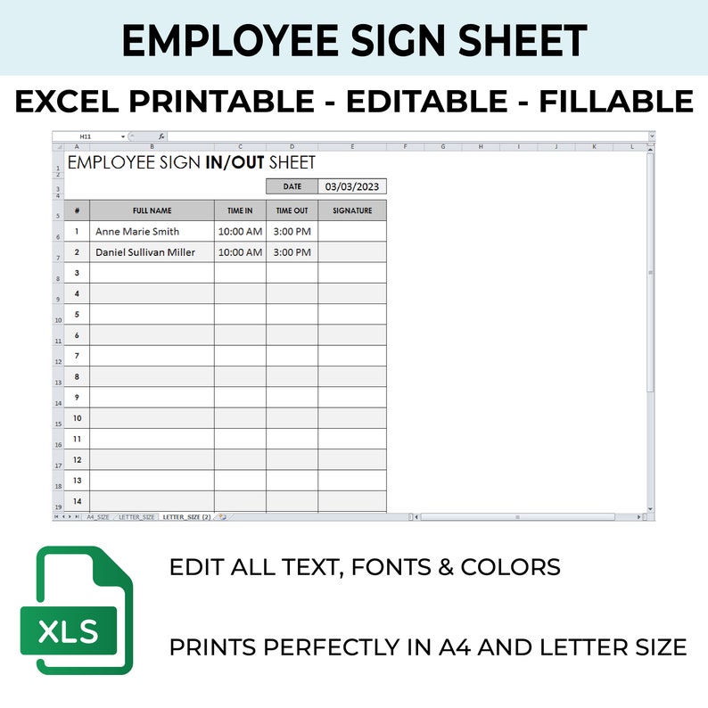 Printable Employee Sign Sheet. Sign in Out Form Template. Employee Log ...