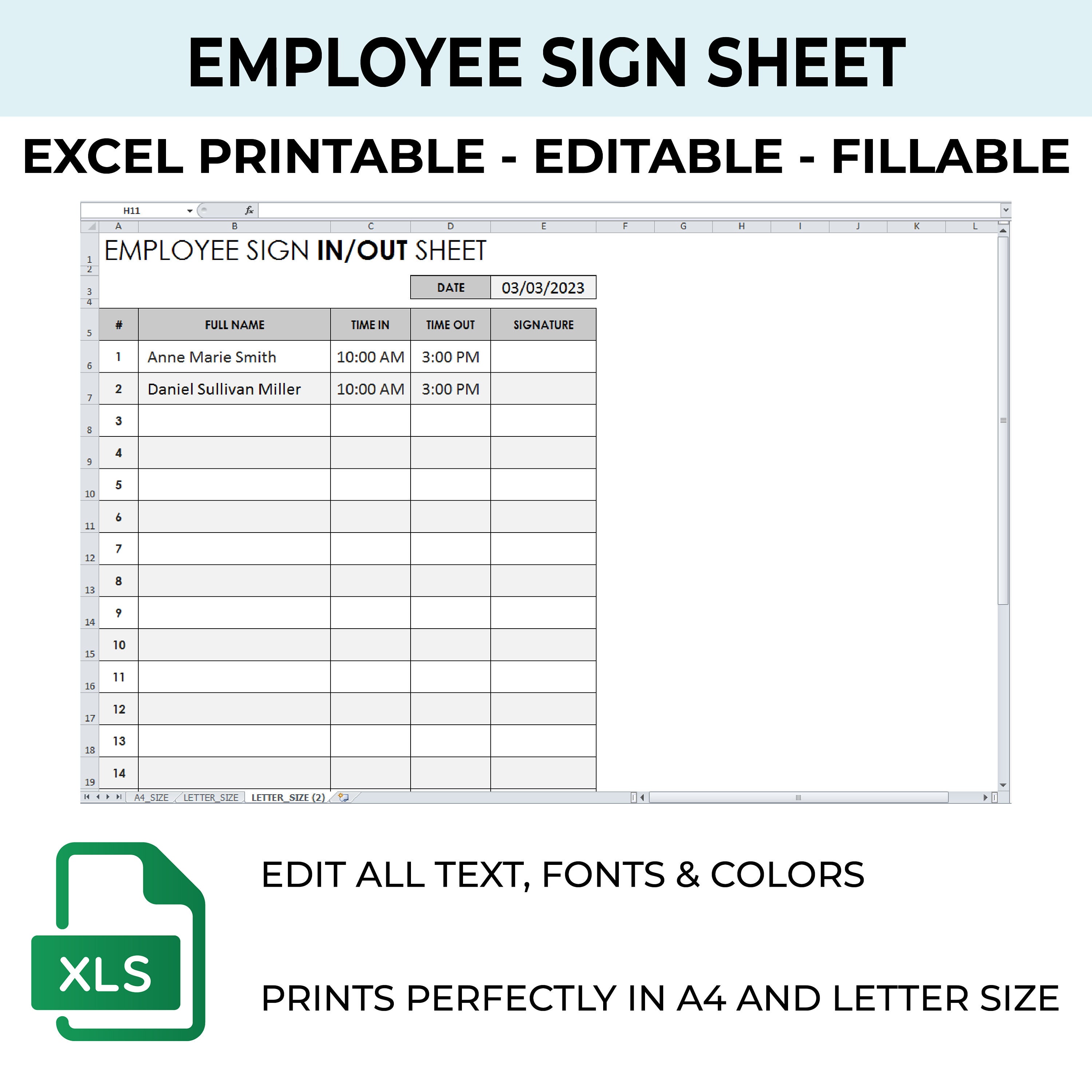 Printable Employee Sign Sheet. Sign in Out Form Template. Employee Log ...