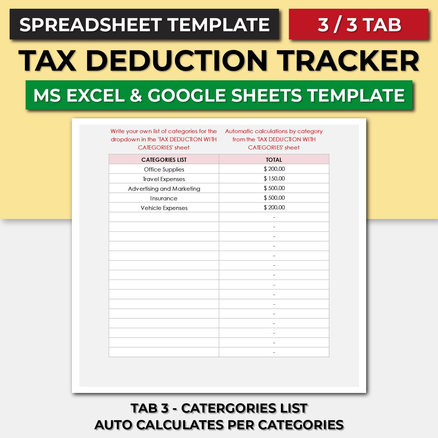 Expense Deduction Tax Tracker. Tax Deduction Tracker Excel Google ...