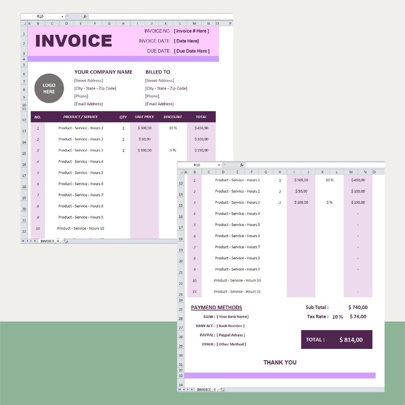 Excel Invoice Template. Excel Invoice Spreadsheet. Excel Invoice Sheet ...