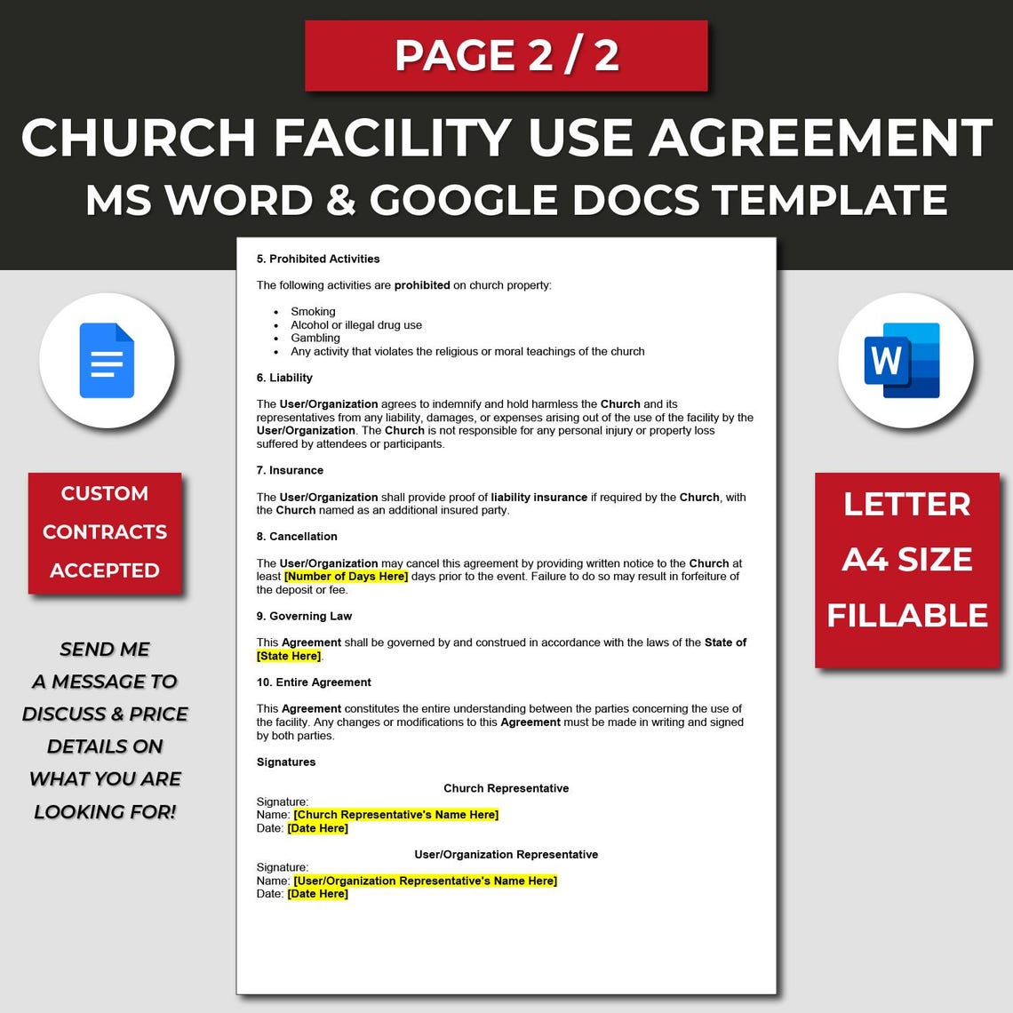 Church Facility Use Agreement Template. Fillabe Editable Church Rental Contract for Events ...