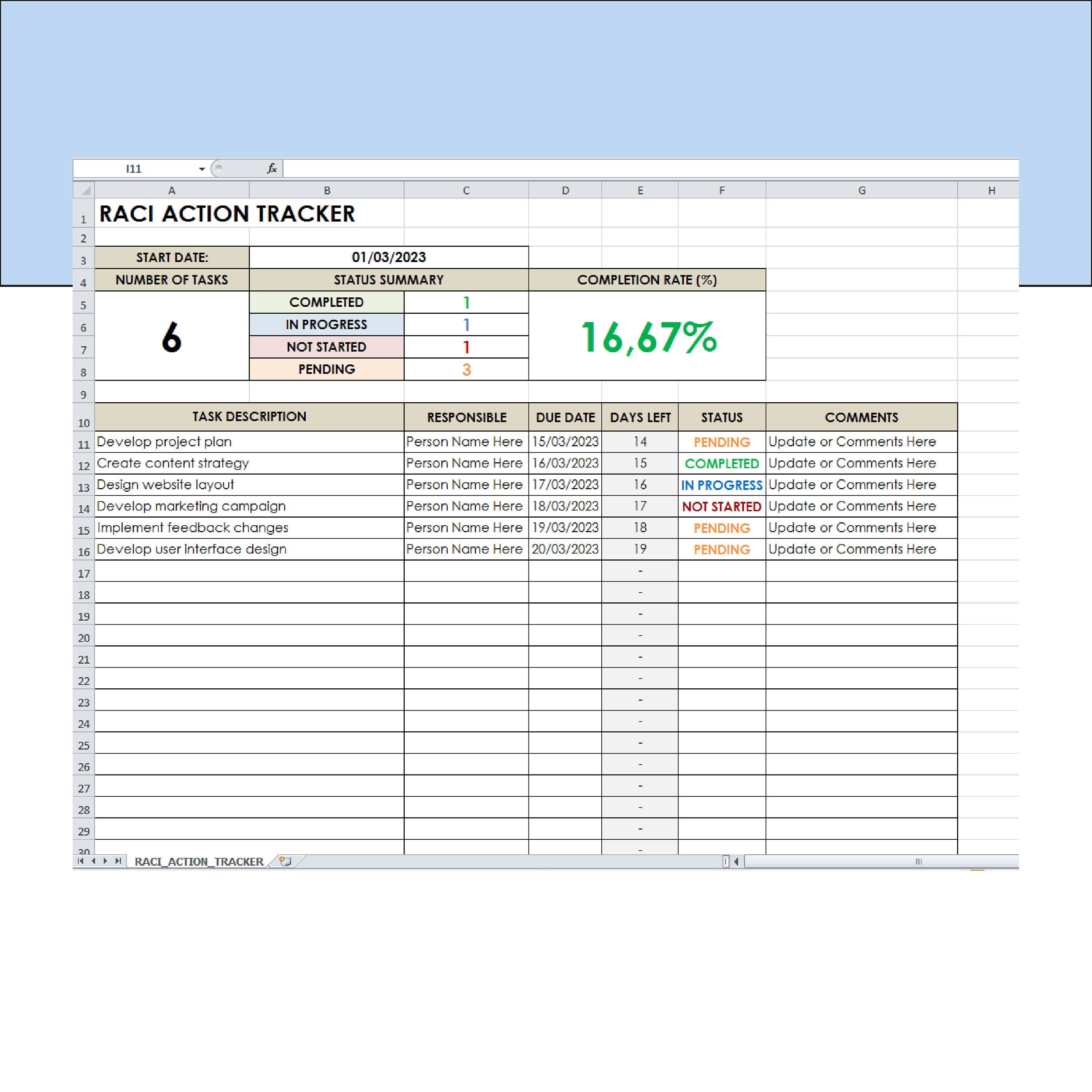 Raci Action Tracker Spreadsheet Template Project Workflow Spreadsheet