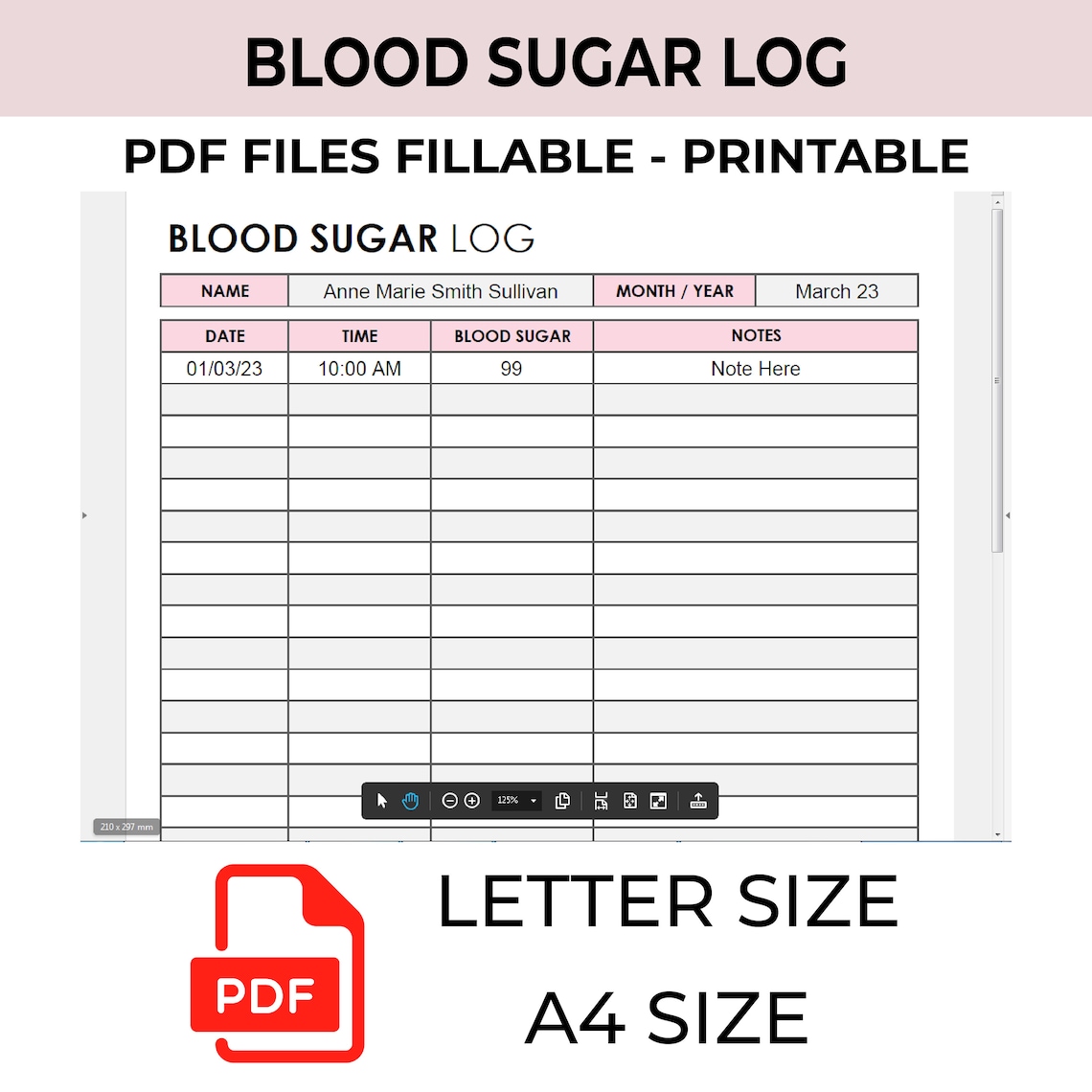 Blood Sugar Trend Tracker. Glucose Measurement Log. Diabetic Sugar ...