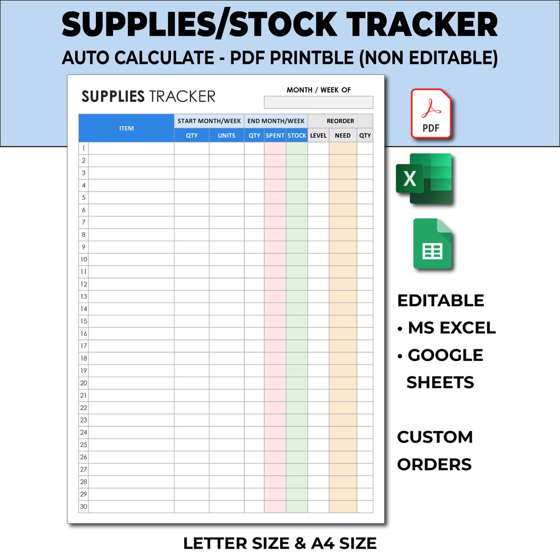 Supplies & Inventory Tracking Spreadsheet Template. Stock Tracking ...
