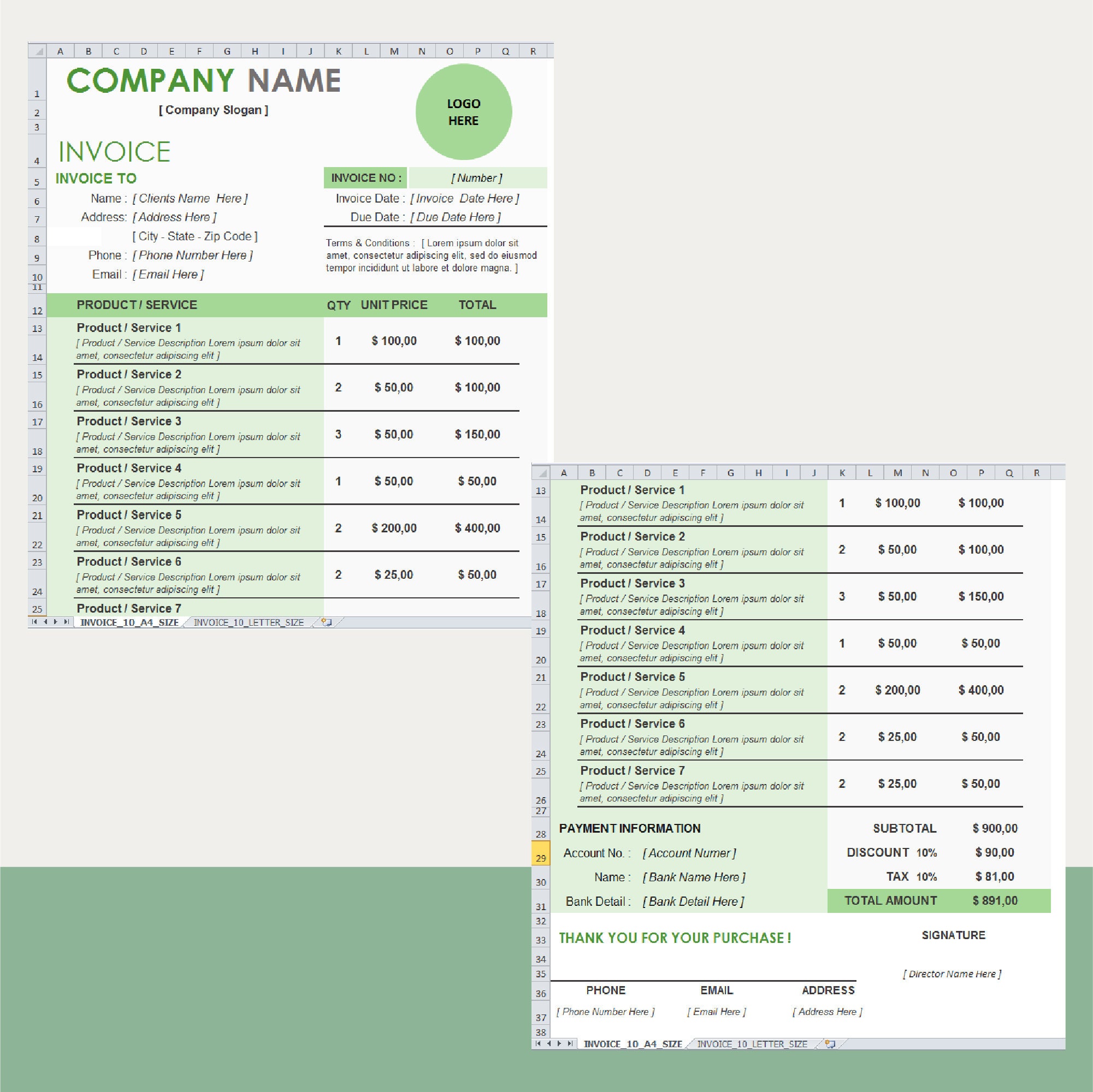 Excel Invoice Template for Small Business. Customizable Invoice ...