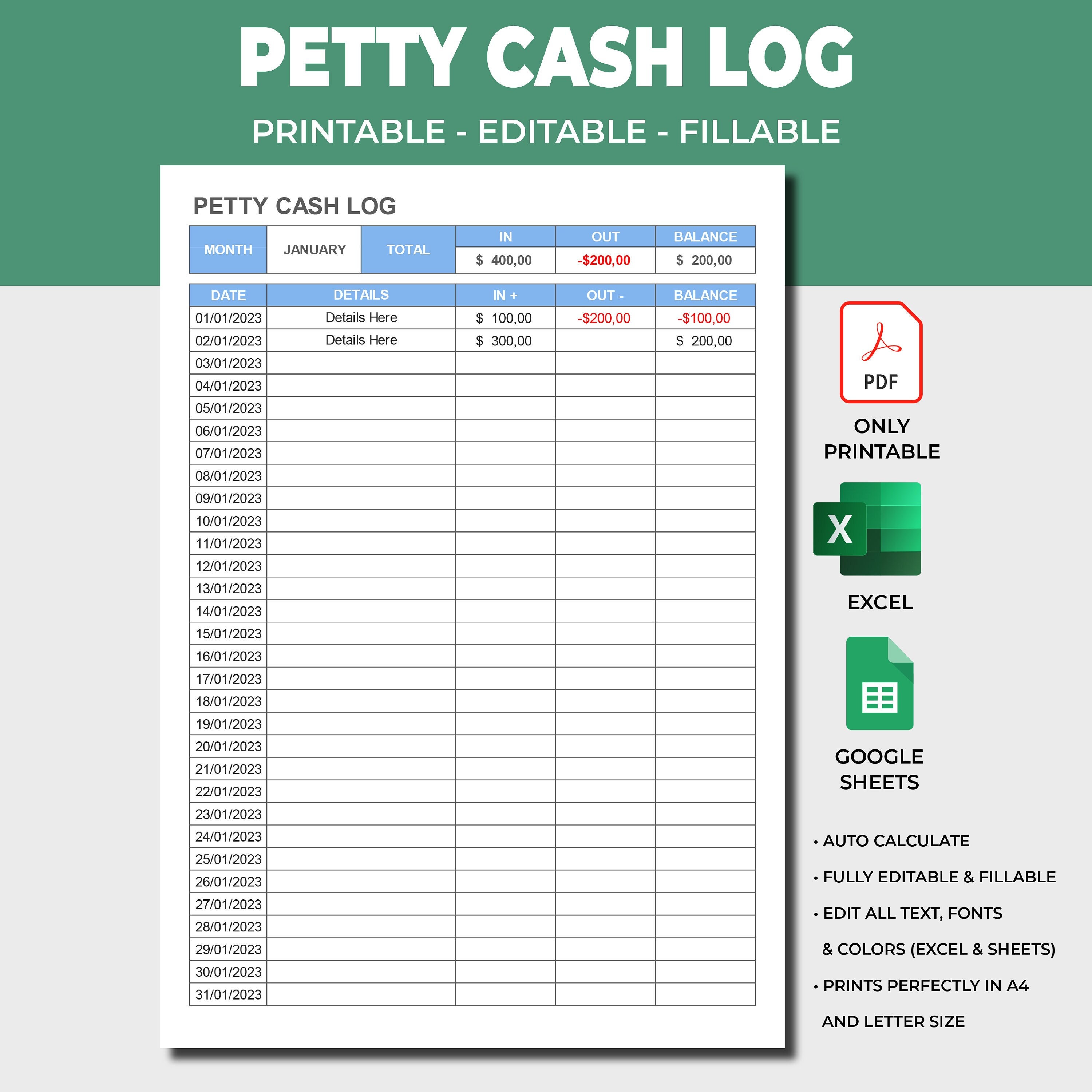 Petty Cash Log Excel