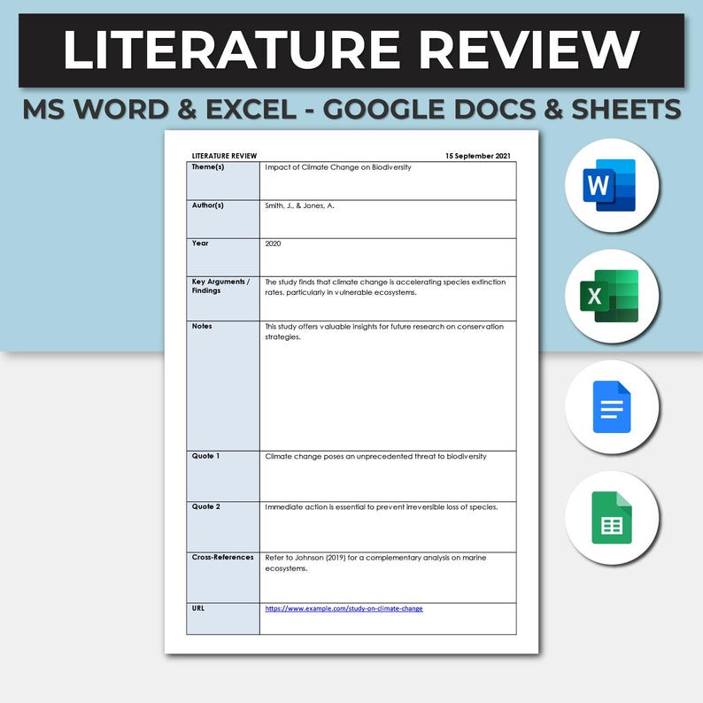 Research Literature Review & Literature Search Template. Literature ...