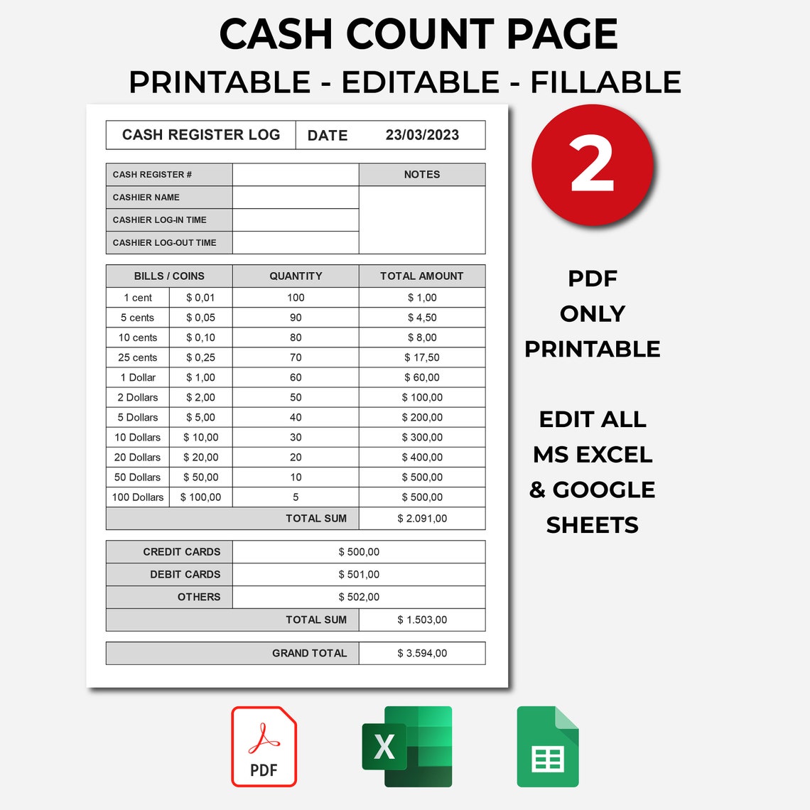 Cash Breakdown. Count Sheet. PDF Cash Breakdown Slip. Cash Withdrawal ...